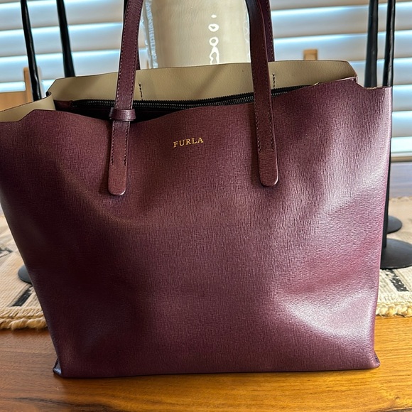 Furla | Bags | Furla Sally Medium Tote In Purple Leather Euc | Poshmark